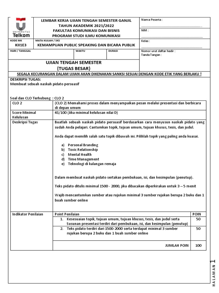 Soal UTS Public Speaking | PDF