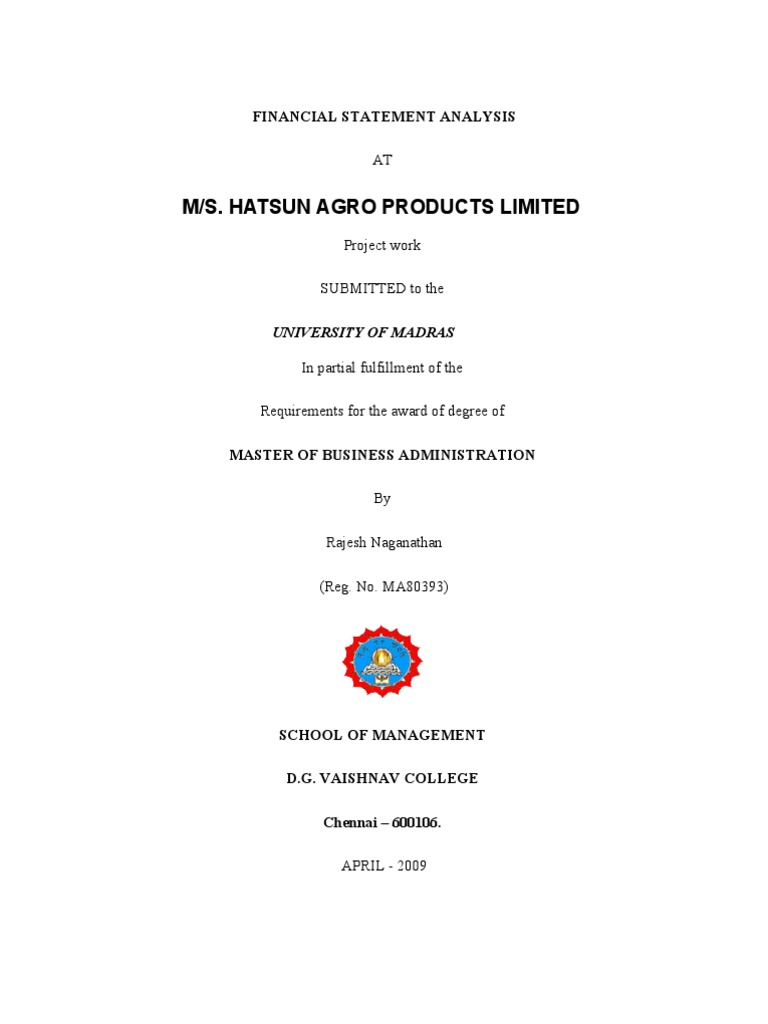 Financial Analysis of Hatsun Agro Products | PDF | Financial Ratio | Milk