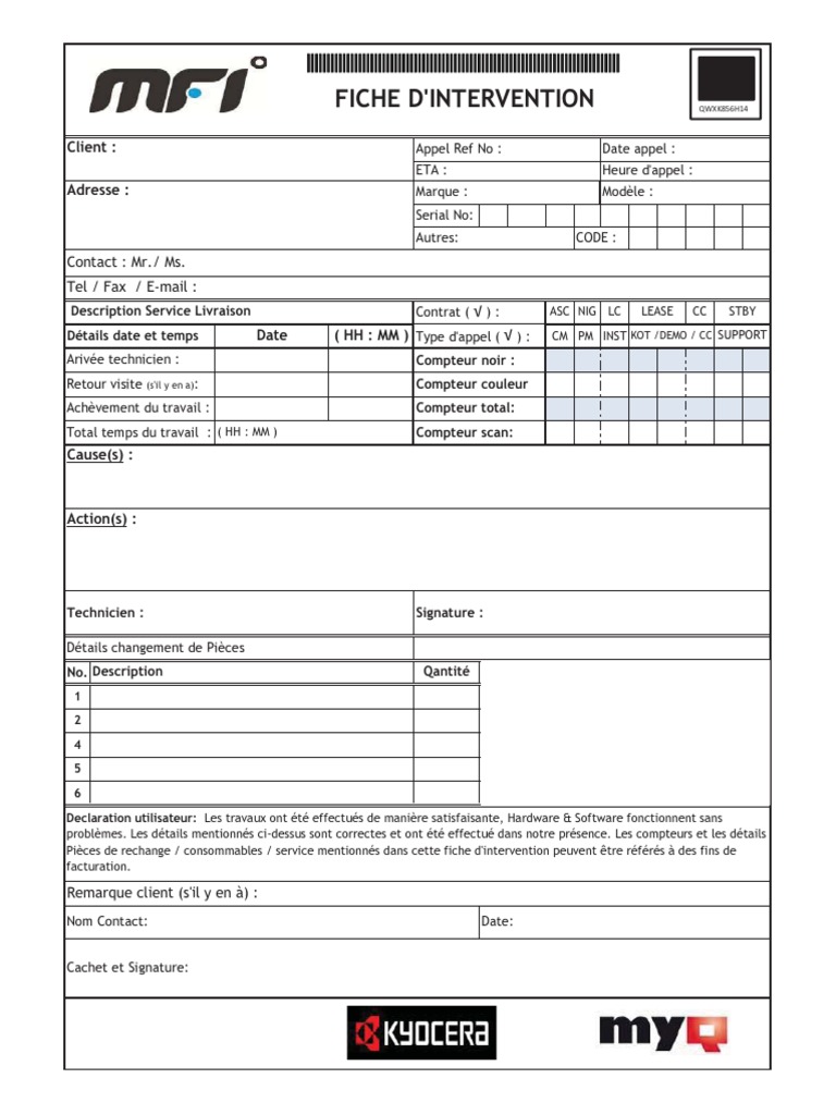 Les Fiches D’Intervention _ Fiche D’Intervention Excel – YINSBK