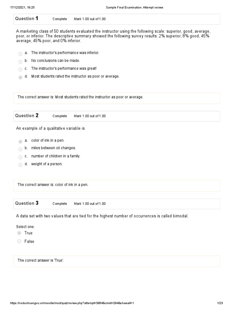 Sample Final Examination Attempt Review Have Answers | PDF | Standard Error | Errors And Residuals