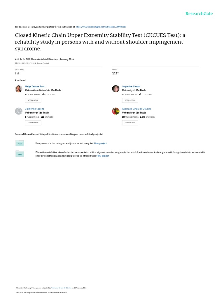 Closed Kinetic Chain Upper Extremity Stability Test (CKCUES Test) : A ...