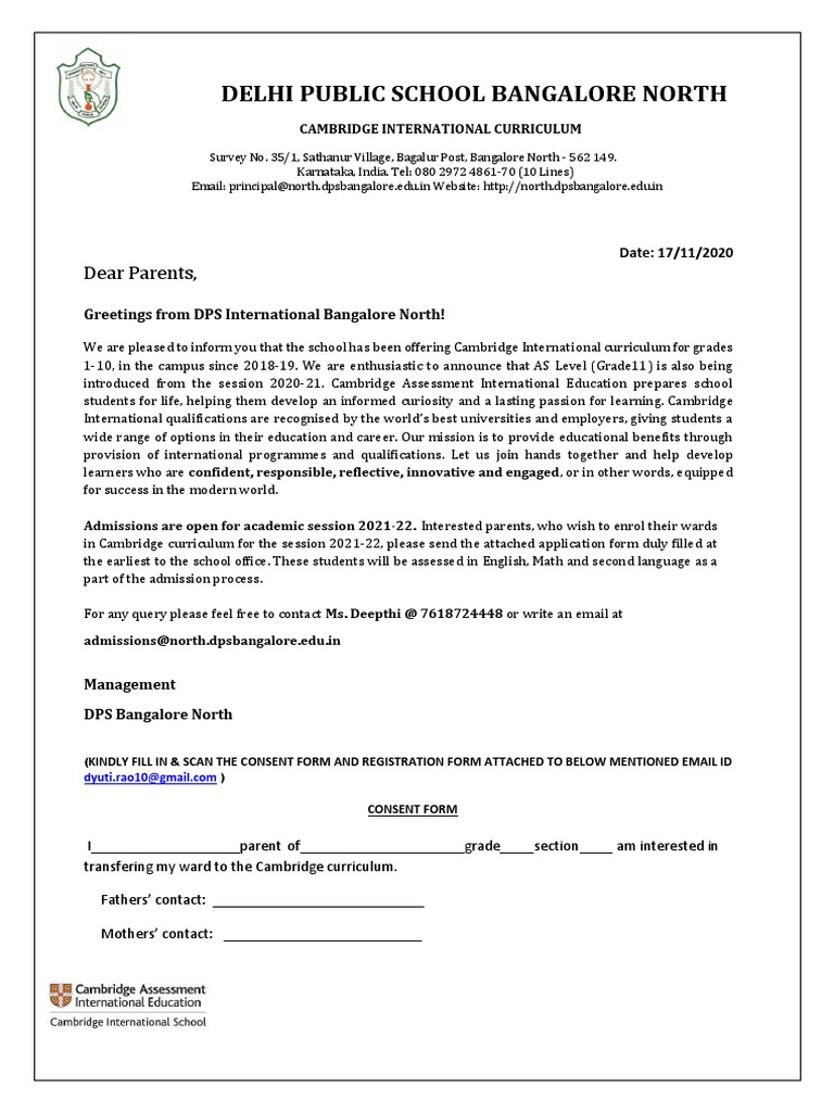 DPSBN Cambridge International - Internal Registration Form 2021-22 ...