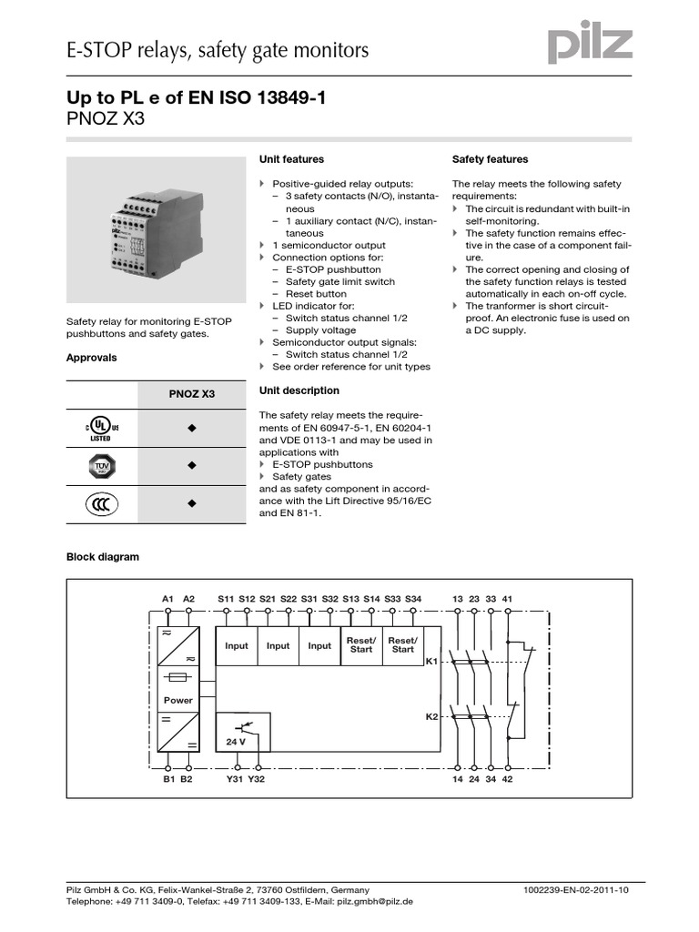 E-STOP Relays, Safety Gate Monitors: Pnoz X3 | Download Free PDF ...