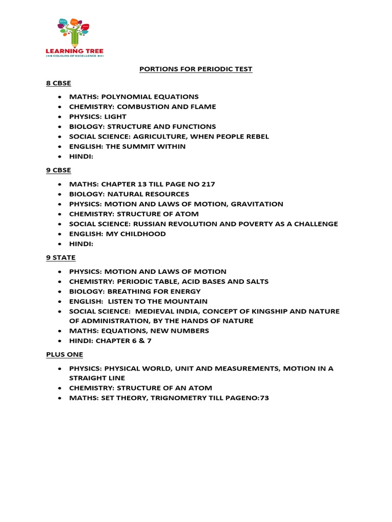 Periodic Test Portion Overview | PDF