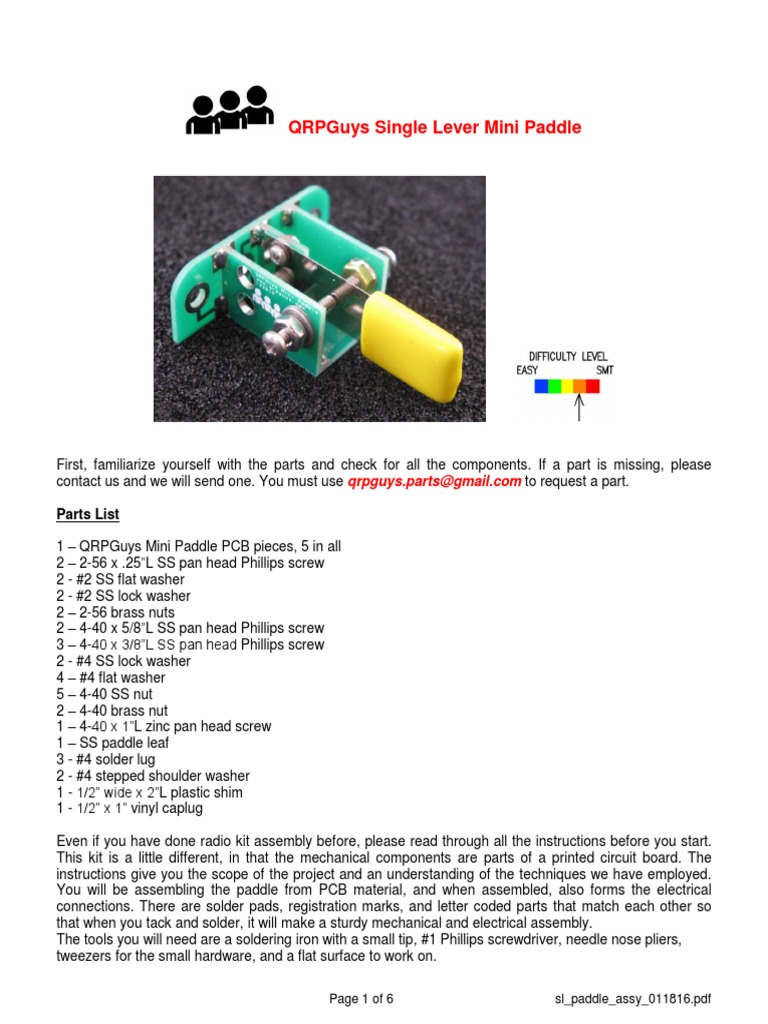 Qrpguys Single Lever Mini Paddle: Parts List | PDF | Printed Circuit ...