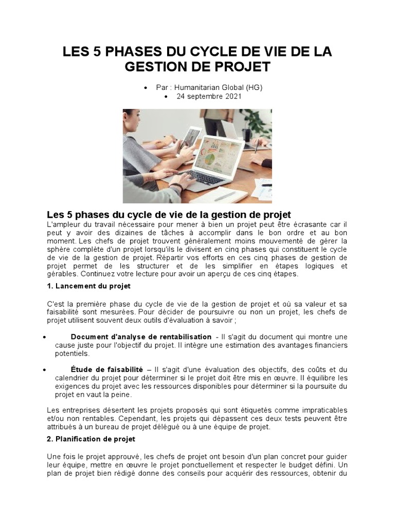 Les 5 Phases Du Cycle de Vie de La Gestion de Projet | Download Free ...