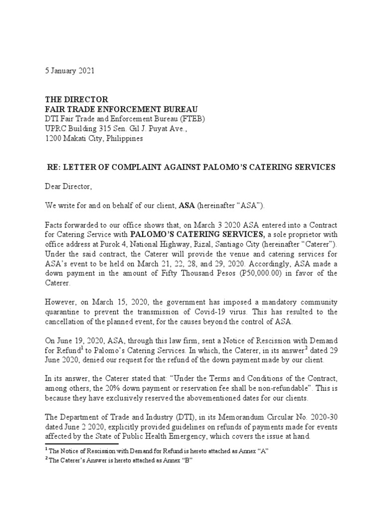 Sample Letter To DTI (JMTE) | PDF | Government | Justice