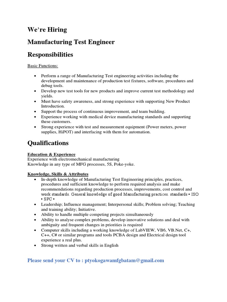 Vacancy PT Yokogawa Manufacturing Batam | PDF | Business