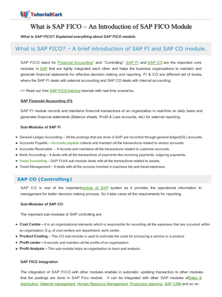 What Is Sap Fico An Introduction of Fi and Co Module | PDF | Accounts ...