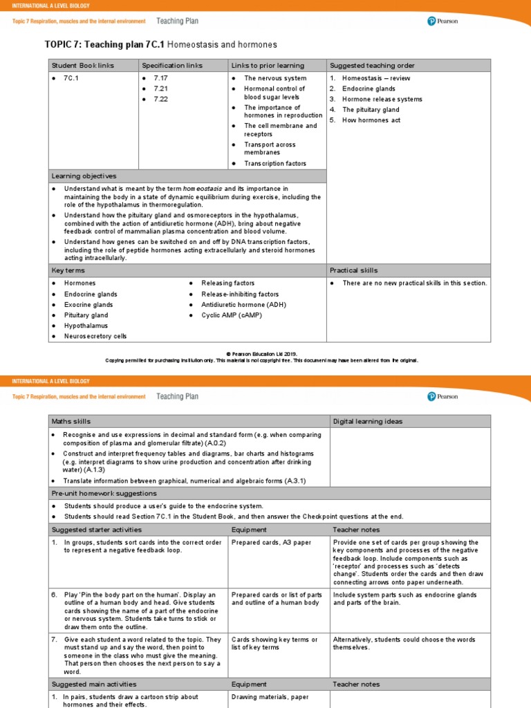 IAL - Bio - SB2 - Teaching Plans - 7C | PDF | Hormone | Kidney