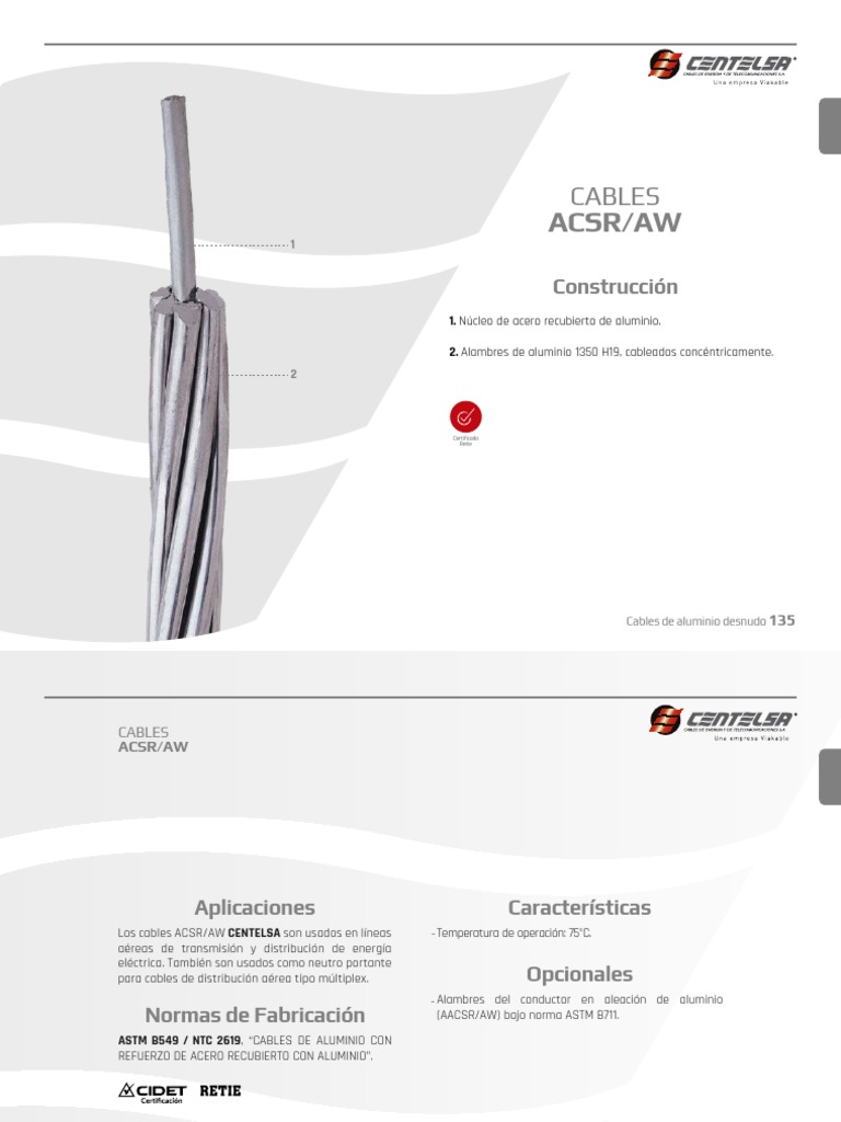 Cables de Aluminio Desnudo Cables Acsr Aw | PDF | Elementos químicos | Ingeniero civil