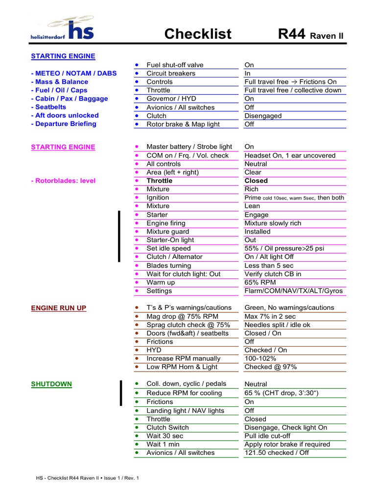 Checkliste - Leistungstabelle R44 Raven II | PDF | Clutch | Throttle