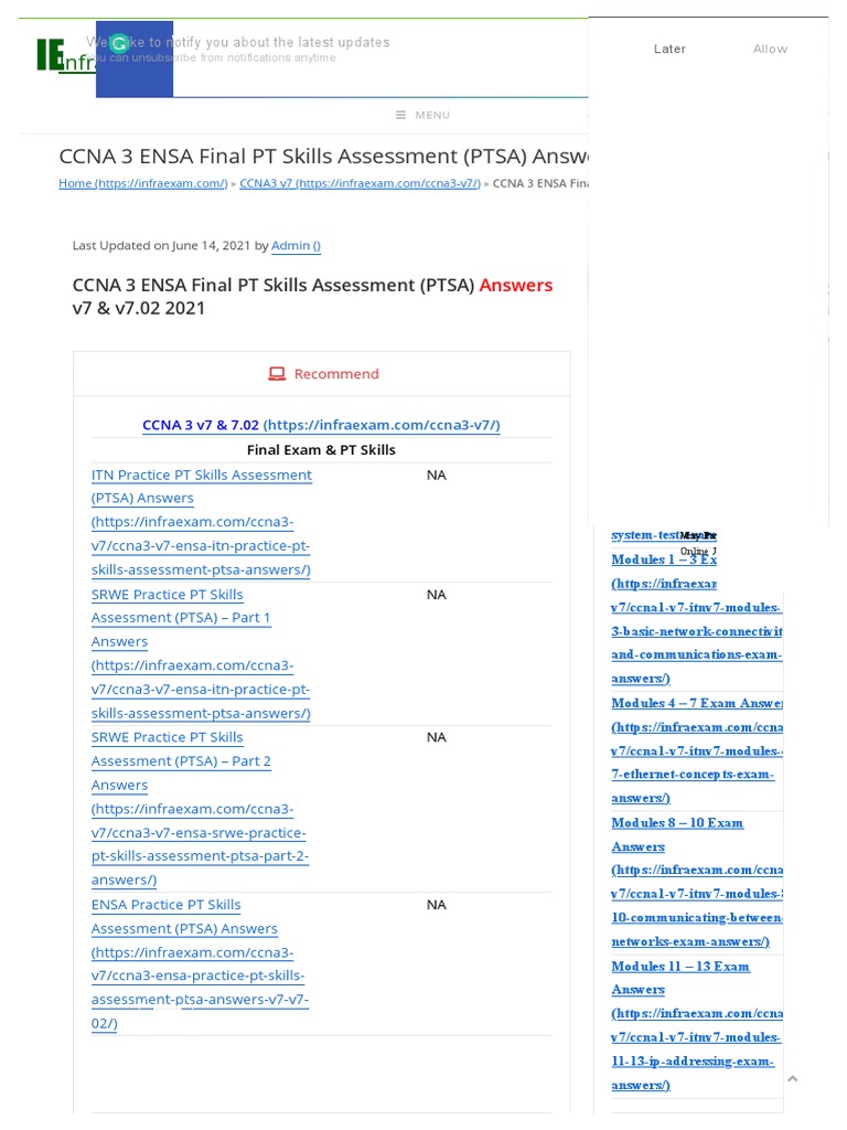 CCNA 3 ENSA Final PT Skills Assessment (PTSA) Answers v7 & v7.02 ...