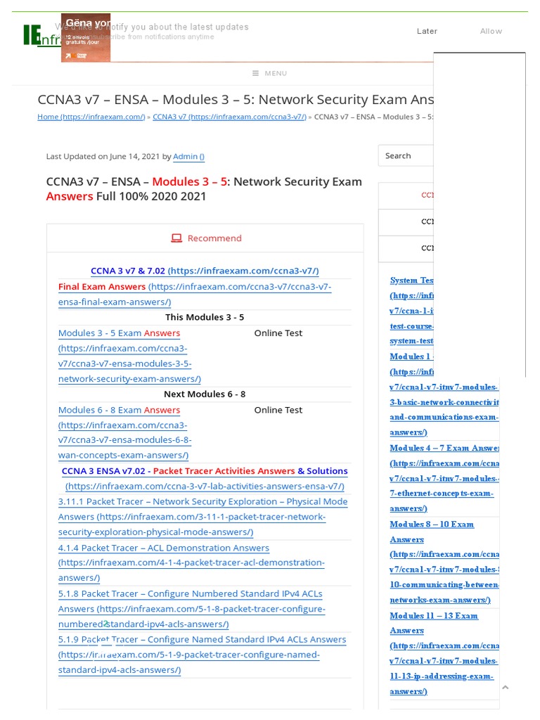 CCNA3 v7 - ENSA - Modules 3 - 5 - Network Security Exam Answers - InfraExam 2021 | PDF | Denial ...