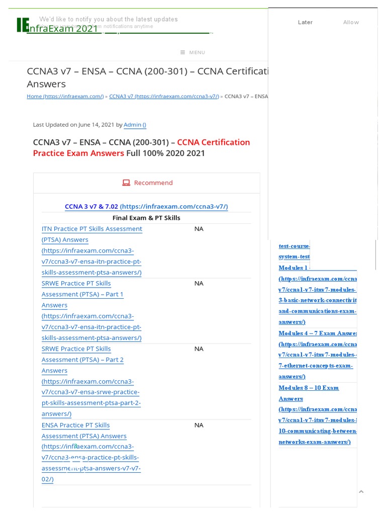CCNA3 v7 - ENSA - CCNA (200-301) - CCNA Certification Practice Exam Answers - InfraExam 2021 ...