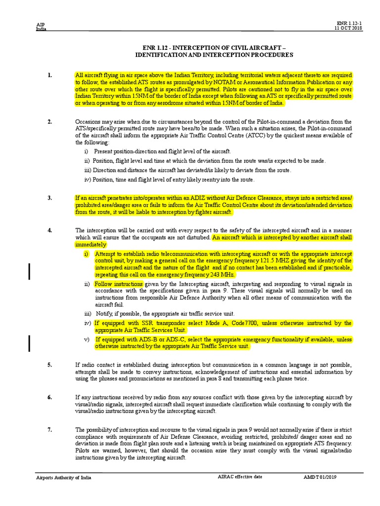 ENR 1.12 - Interception | PDF | Air Traffic Control | Radio