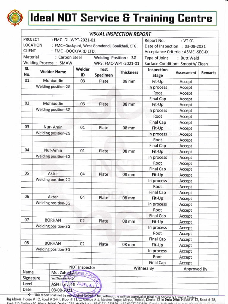 VT Report | PDF | Construction | Welding