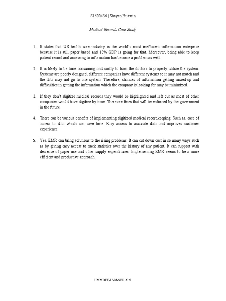 Medical Records Case Study | PDF