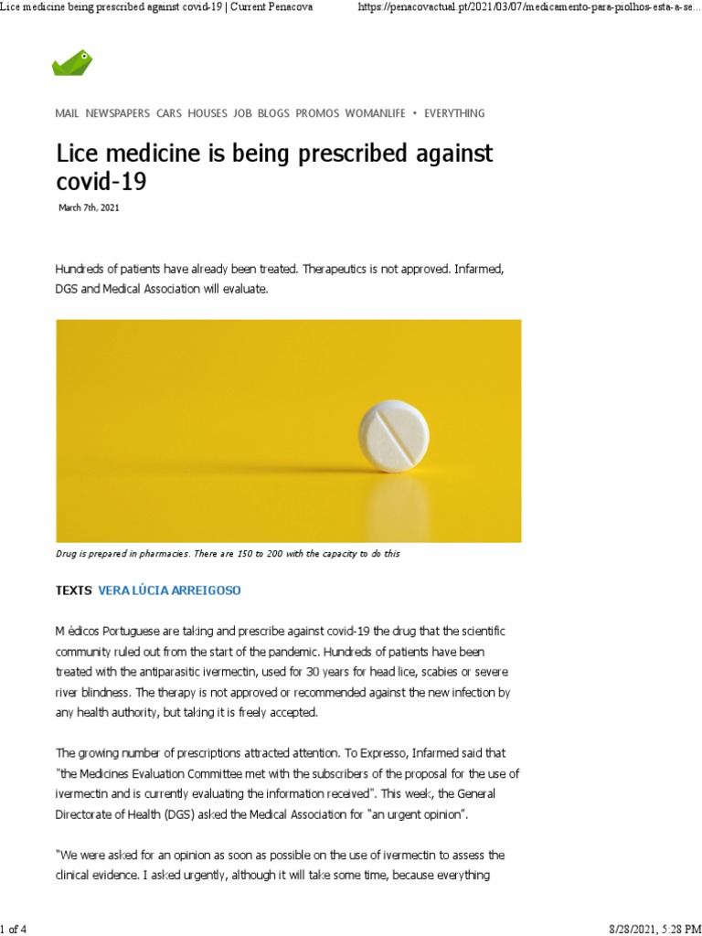 Lice Medicine Being Prescribed Against Covid-19 Current Penacova | PDF ...