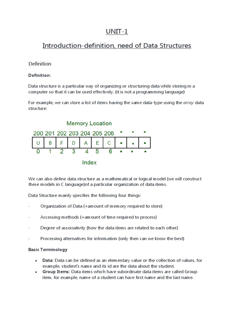 UNIT-1 Introduction-Definition, Need of Data Structures | PDF | Pointer ...