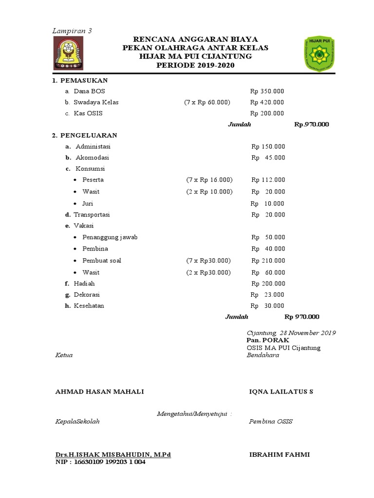 RAB Pekan Olahraga Antar Kelas 2019-2020 | PDF