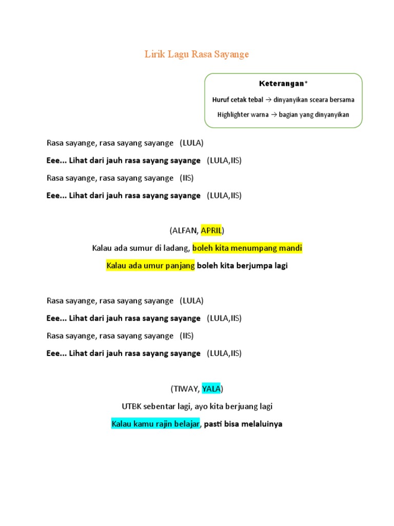 Lirik Lagu Rasa Sayange | PDF
