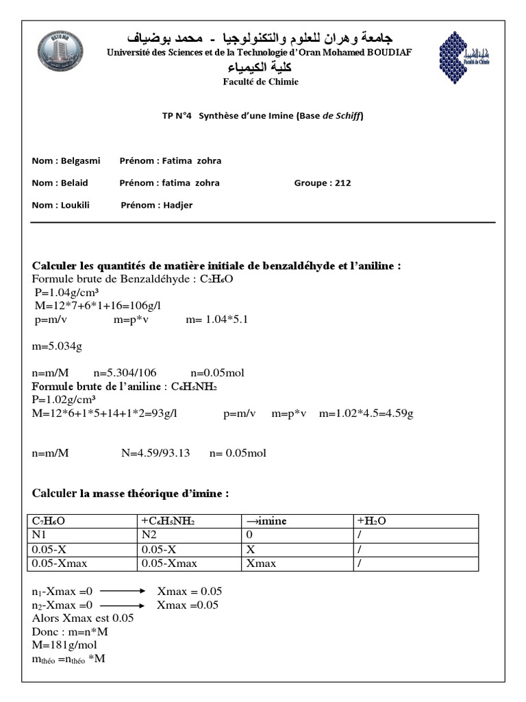 Synthèse D'une Imine (Base de Schiff) | PDF | Cétone | Chimie