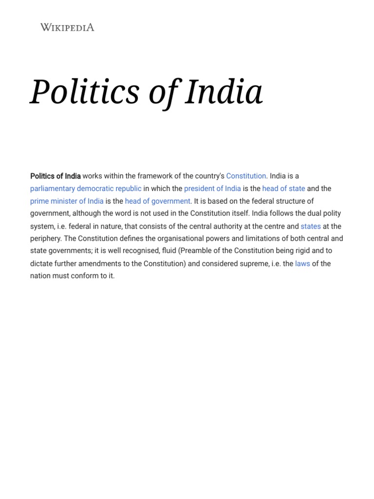 Overview of Indian Political System | PDF | Government Of India ...