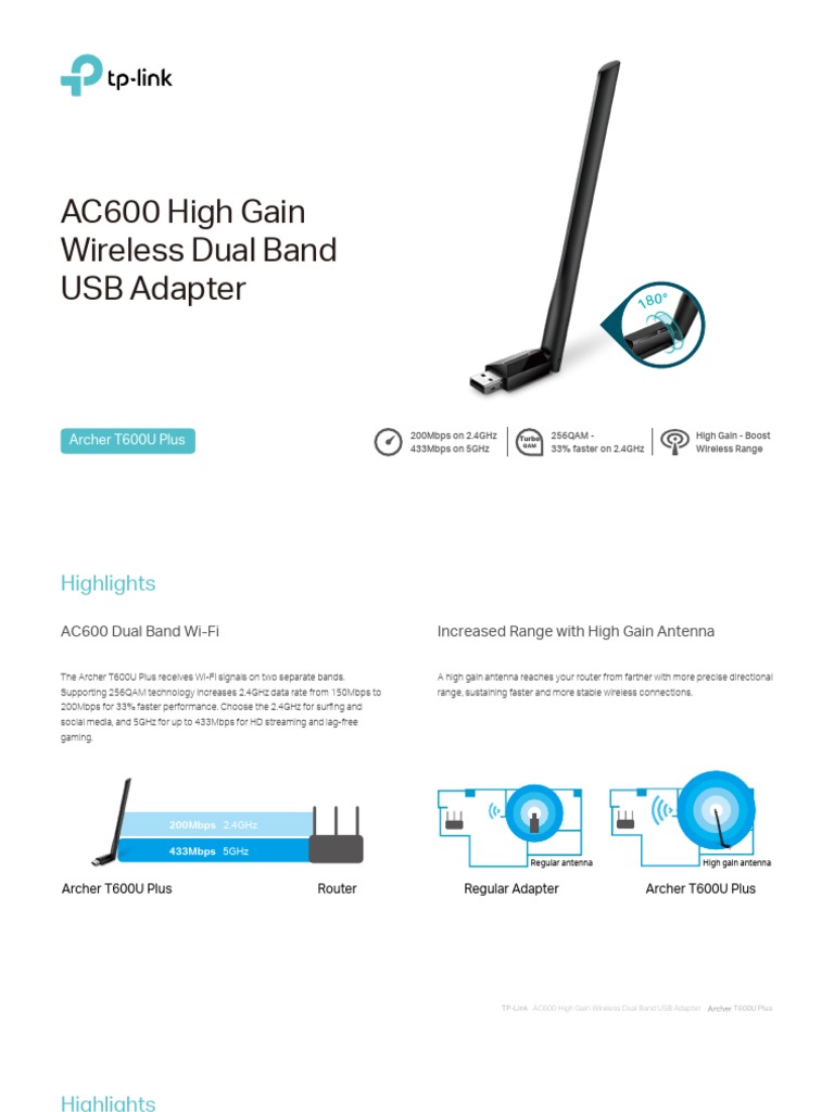 Archer T600U Plus (EU) 1.0 - Datasheet | PDF | Wi Fi | Ieee 802.11
