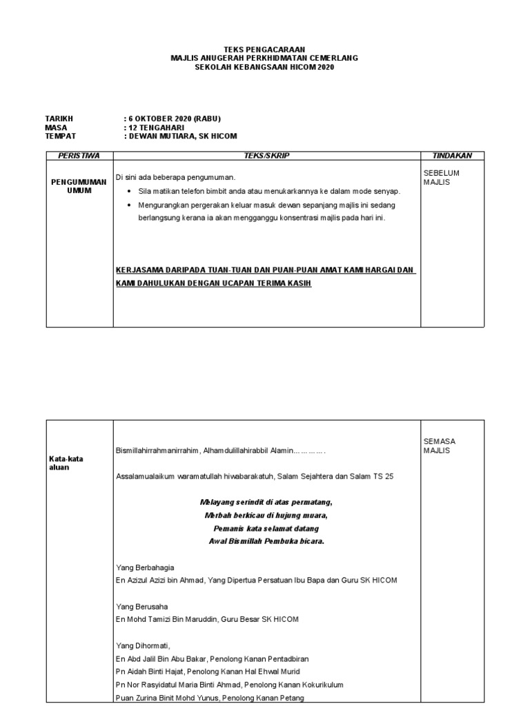 Teks Pengacara Majlis Apc | PDF