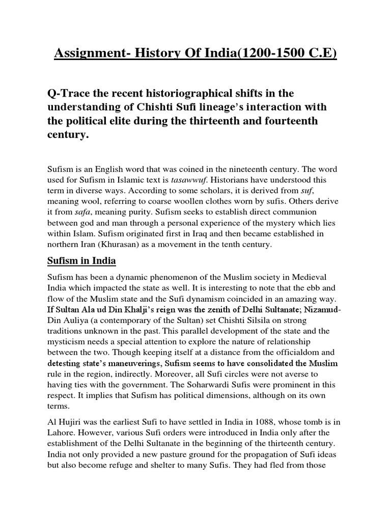 Assignment-History of India (1200-1500 C.E) | PDF | Sufism | Religious ...