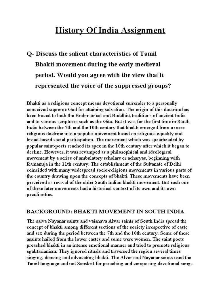 History of India Assignment | PDF | Bhakti Movement | Bhakti