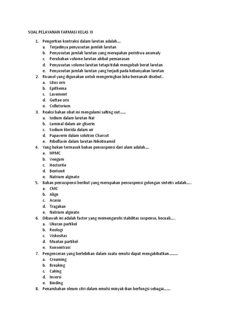 Soal Semester Genap Farmasi X-Xi | PDF