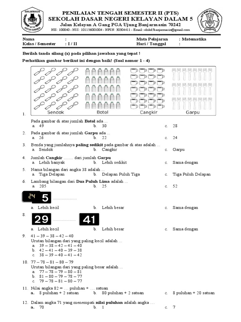 Soal PTS 2 MTK Kelas 1 2020-2021 | PDF | Metode & Bahan Ajar