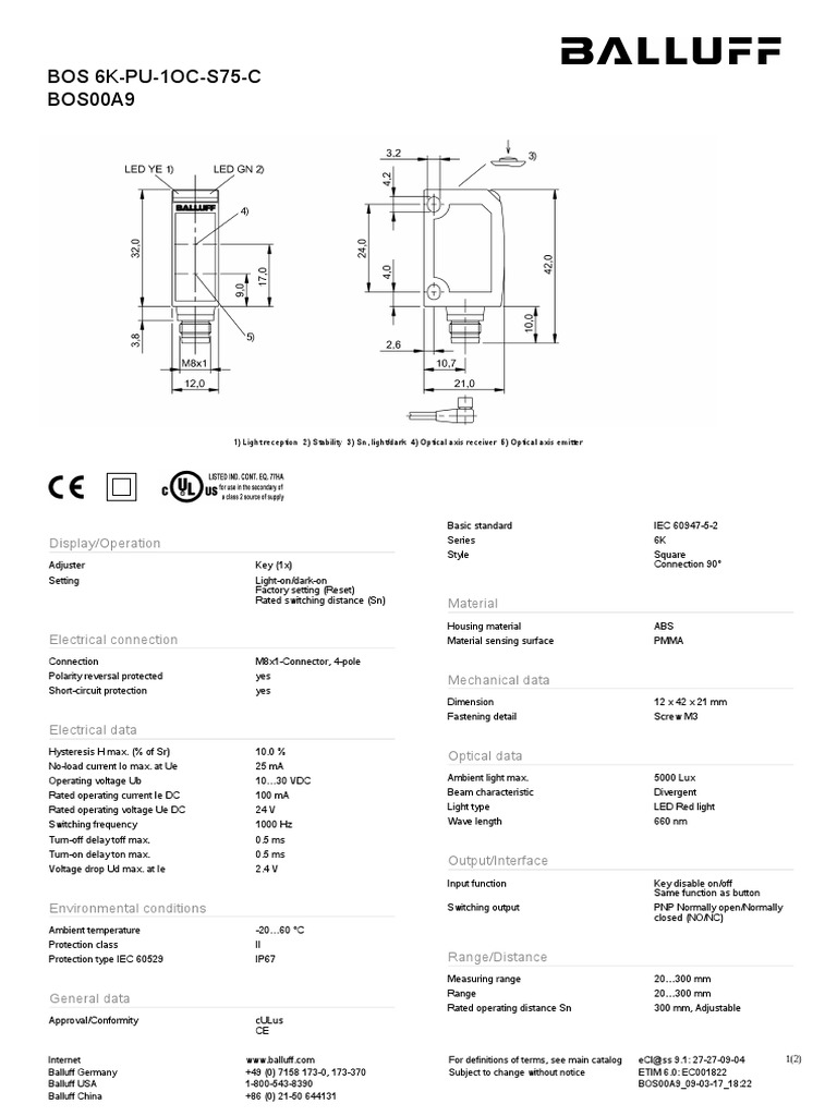 BOS 6K-PU-1OC-S75-C BOS00A9: Display/Operation | PDF | Optics | Light