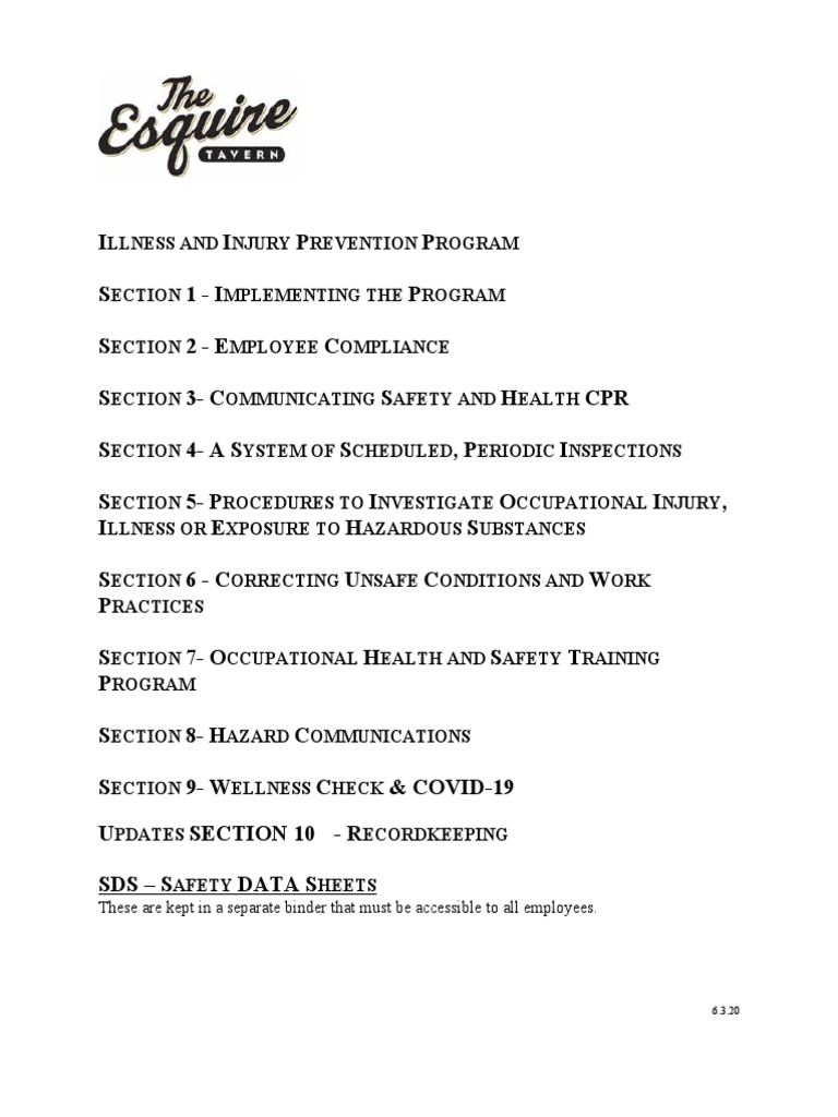 Injury and Illness Prevention Program | PDF | Occupational Safety And ...