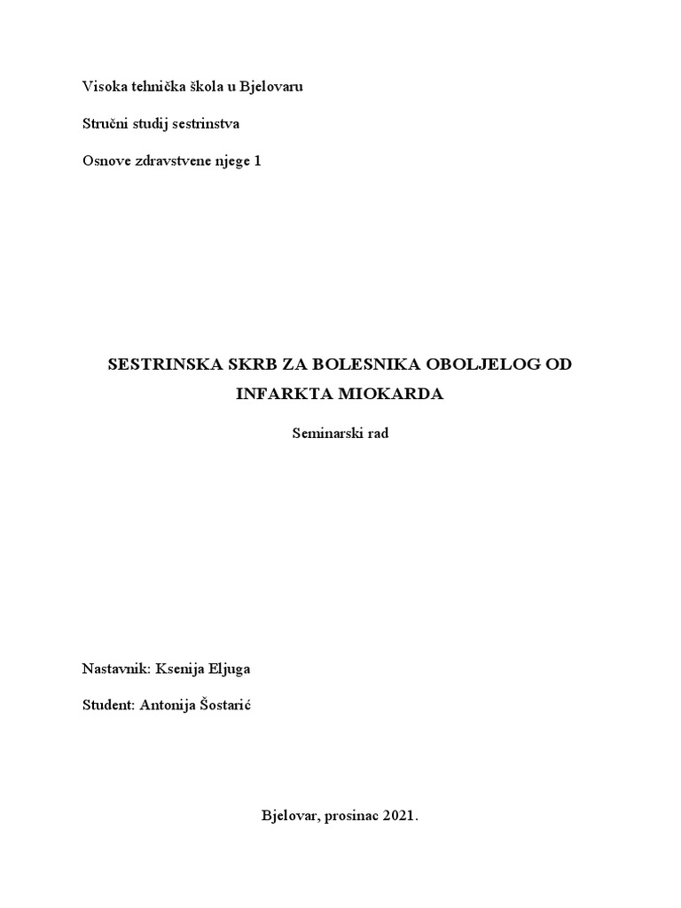 Seminar Sestrinska SKRB Za Bolesnika Oboljelog Od Aima | PDF