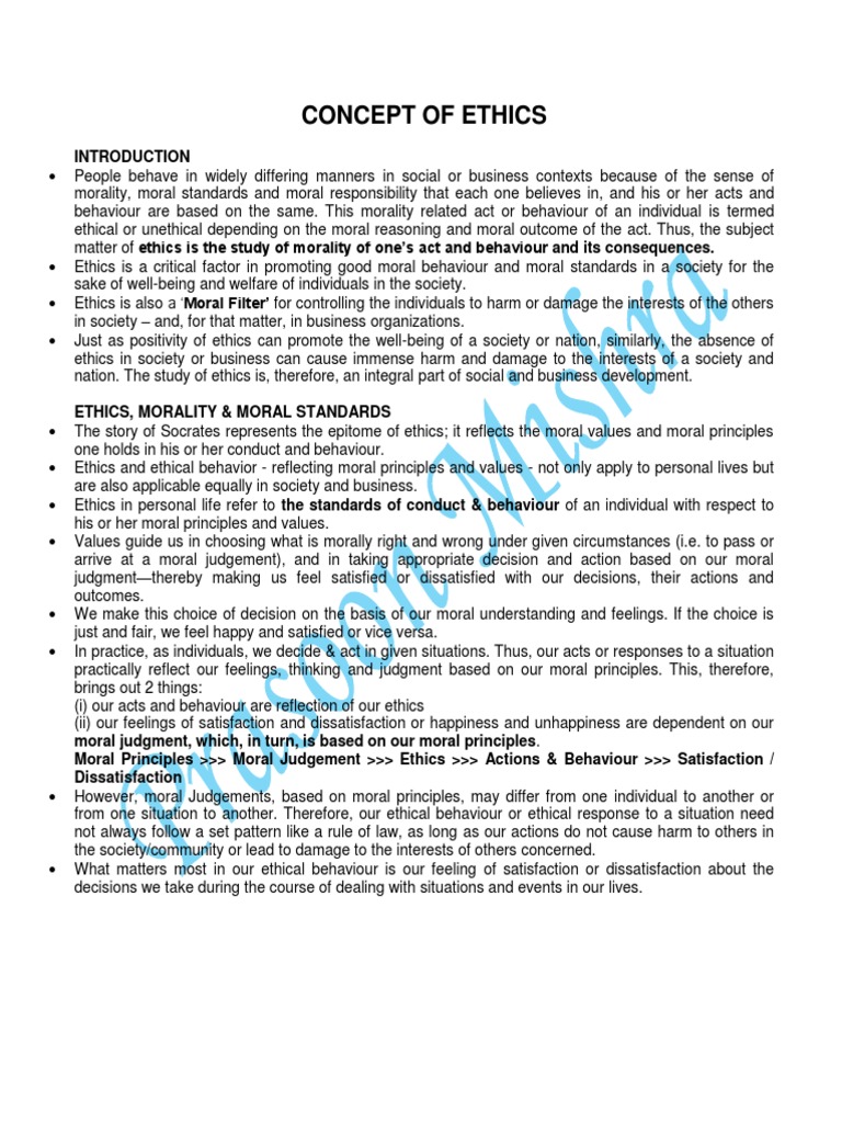 Concept of Ethics | PDF | Morality | Behavior