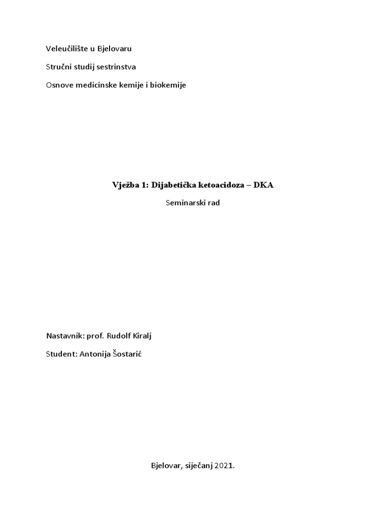 Slučaj Dijabetička Ketoacidoza Vježbe | PDF