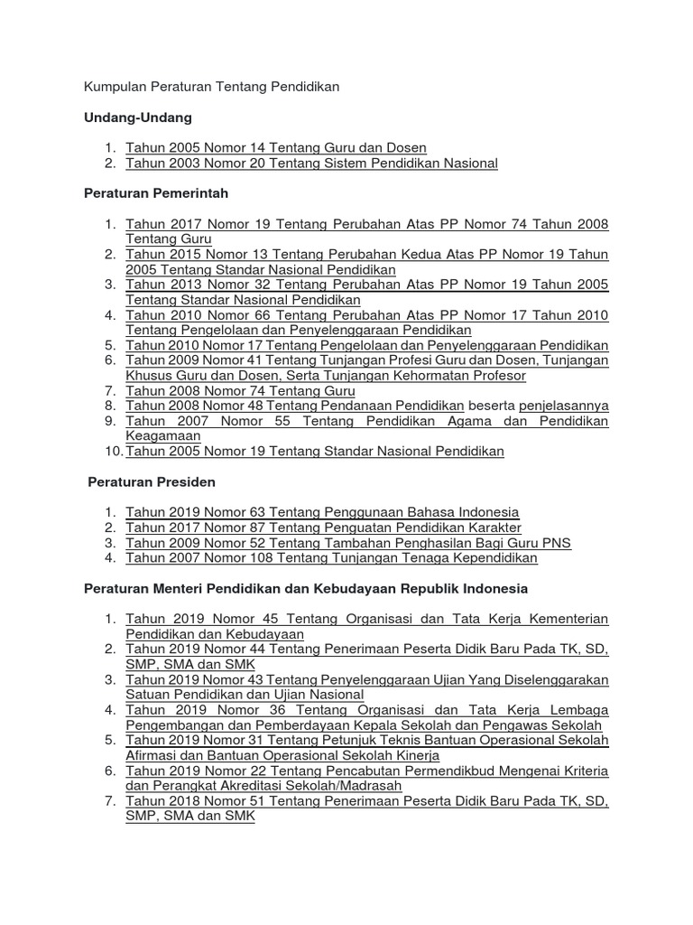 Kumpulan Peraturan Tentang Pendidikan | PDF