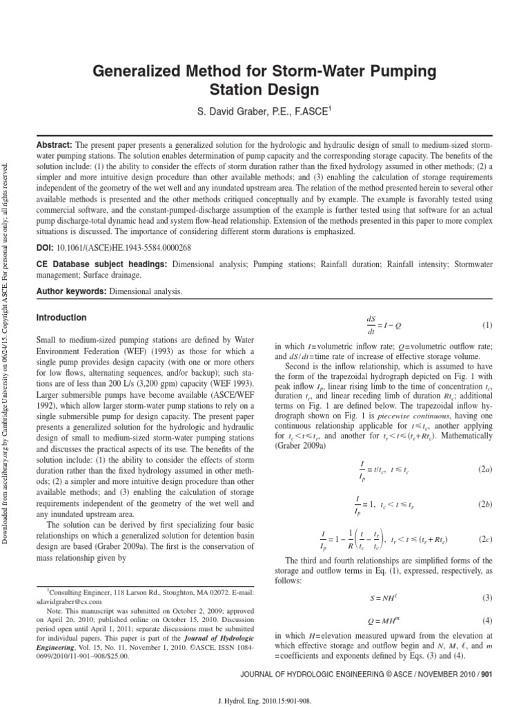 Generalized Method For Storm-Water Pumping Station Design: S. David ...