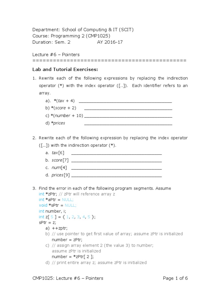 CMP1025 Lecture 6: Pointers Overview | PDF | Pointer (Computer ...
