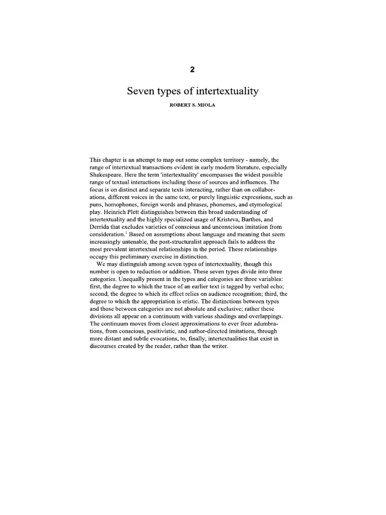 Miola Seven Types of Intertextuality 2014 | PDF
