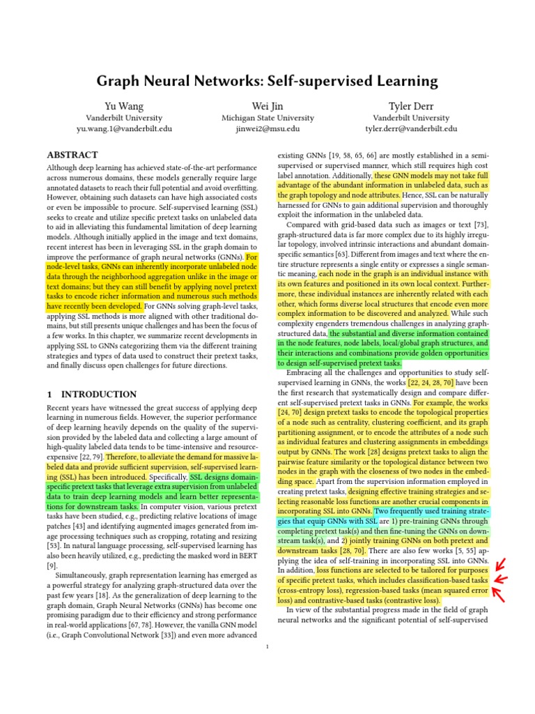 Graph Neural Networks Self Supervised Learning Pdf Statistical