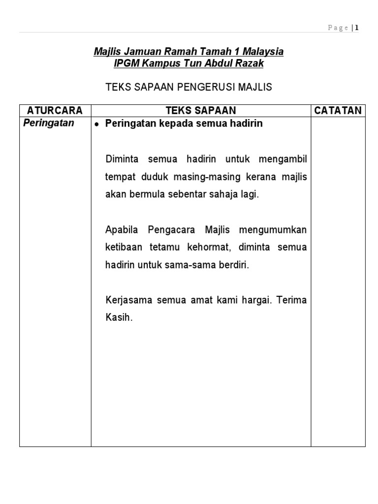 Teks MC Jamuan Ramah Tamah | PDF