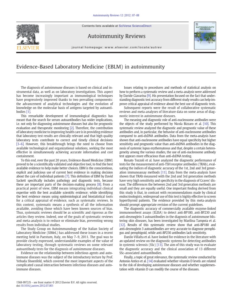 Autoimmunity Reviews: Sciverse Sciencedirect | PDF | Systematic Review ...