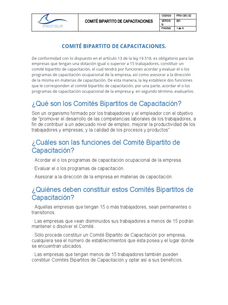 Pro-Cbc-02 Comité Bipartito de Capacitaciones | PDF | Votación | Sindicato