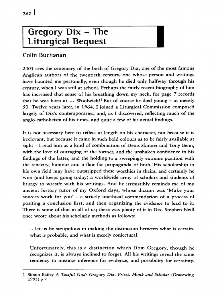 Buchanan, Colin - Gregory Dix. The Liturgical Bequest (Art.) | PDF ...