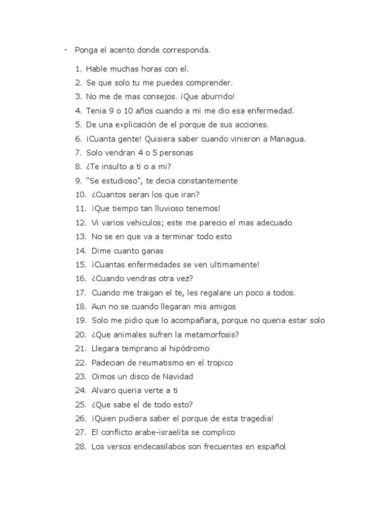 Ejercicios, Casos Especiales de Acentuación | PDF