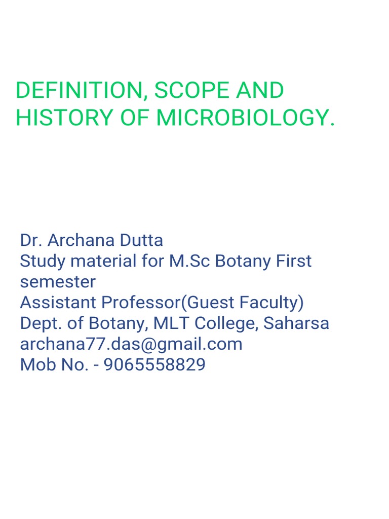 Definition, Scope and History of Microbiology | PDF | Microorganism ...